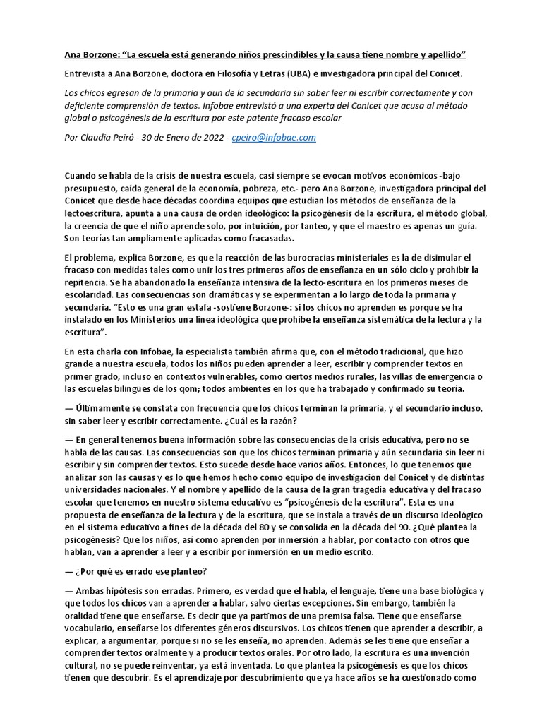 Psicogenesis Borzone | PDF | Aprendizaje | Literatura