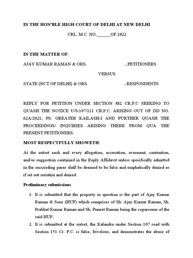 Reply to Section 107 CrPC Notice | PDF | Complaint | Affidavit