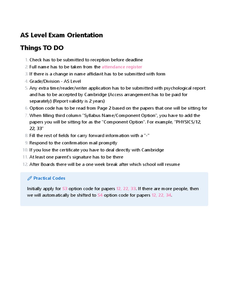 AS Level Exam Orientation | PDF