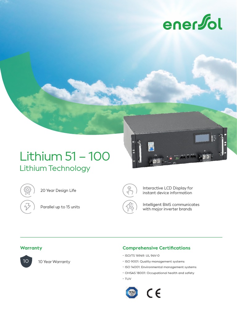 Enersol Lithium Battery Specifications | PDF | Electrical Engineering ...