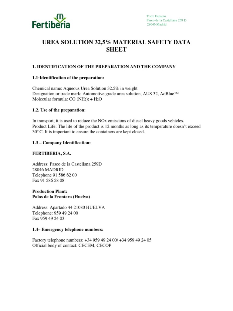 MSDS AdBlue English | PDF | Firefighting | Urea