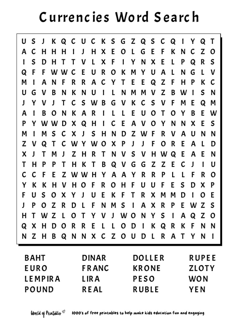 Currencies Word Search | PDF