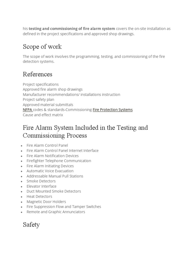 Testing And Commissioning Procedure For A New Fire Alarm System