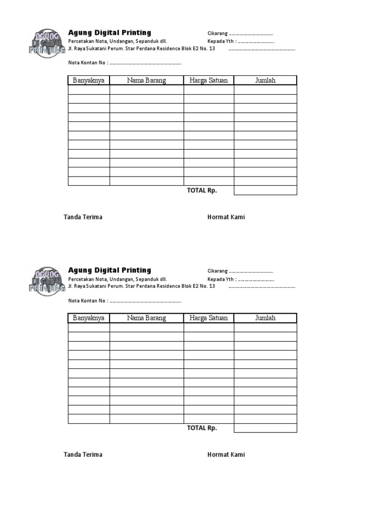Contoh - Nota - Percetakan | PDF