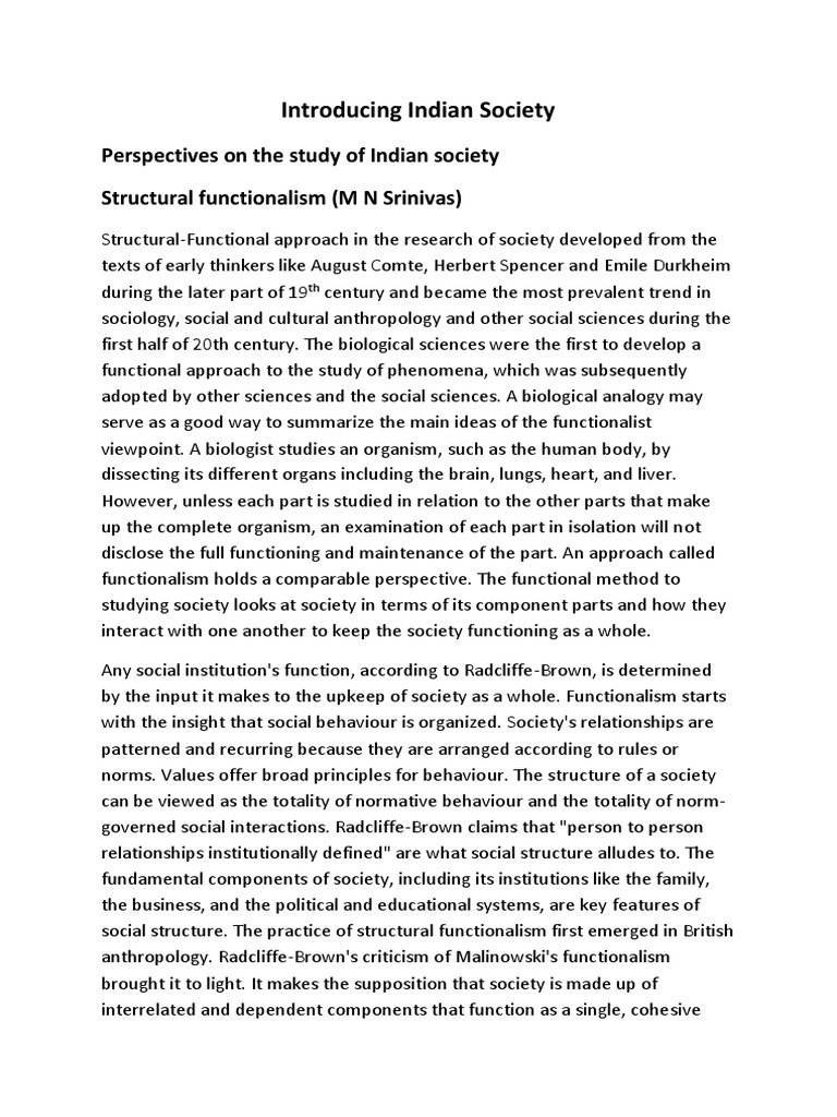 Structural Functionalism in Indian Society | PDF | Caste | Social Stratification