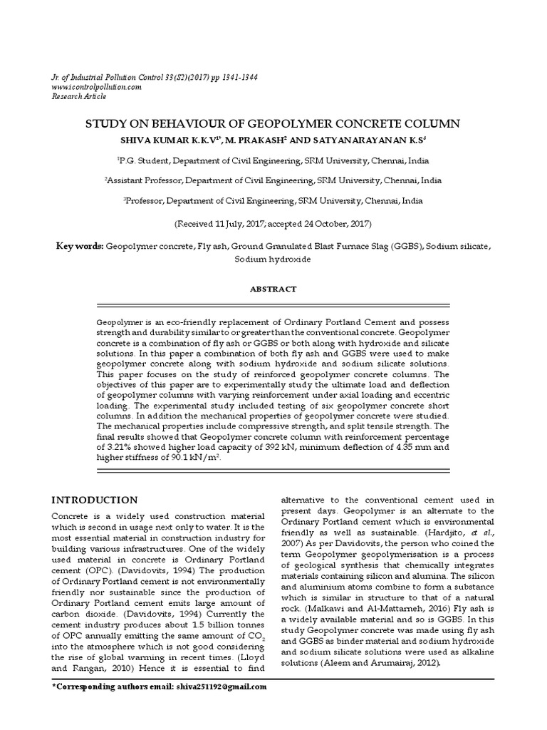 Study On Behaviour of Geopolymer Concrete Column: Shiva Kumar K.K.V, M. Prakash and ...