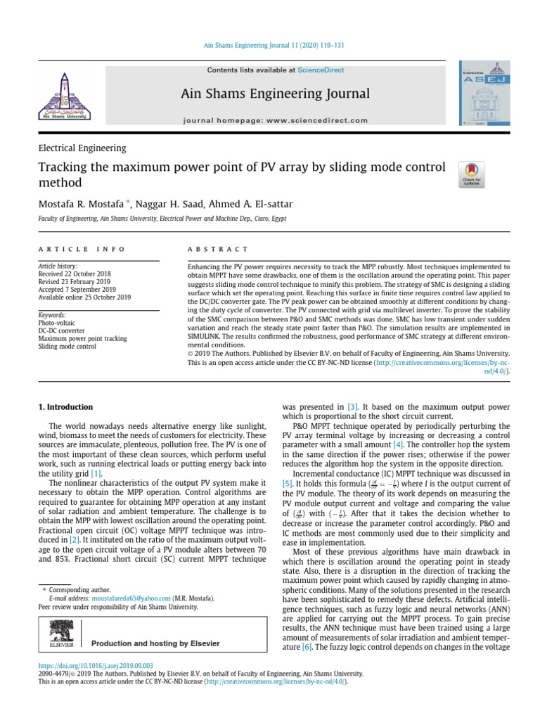 Tracking The Maximum Power Point of PV Array by Sliding Mode Control ...