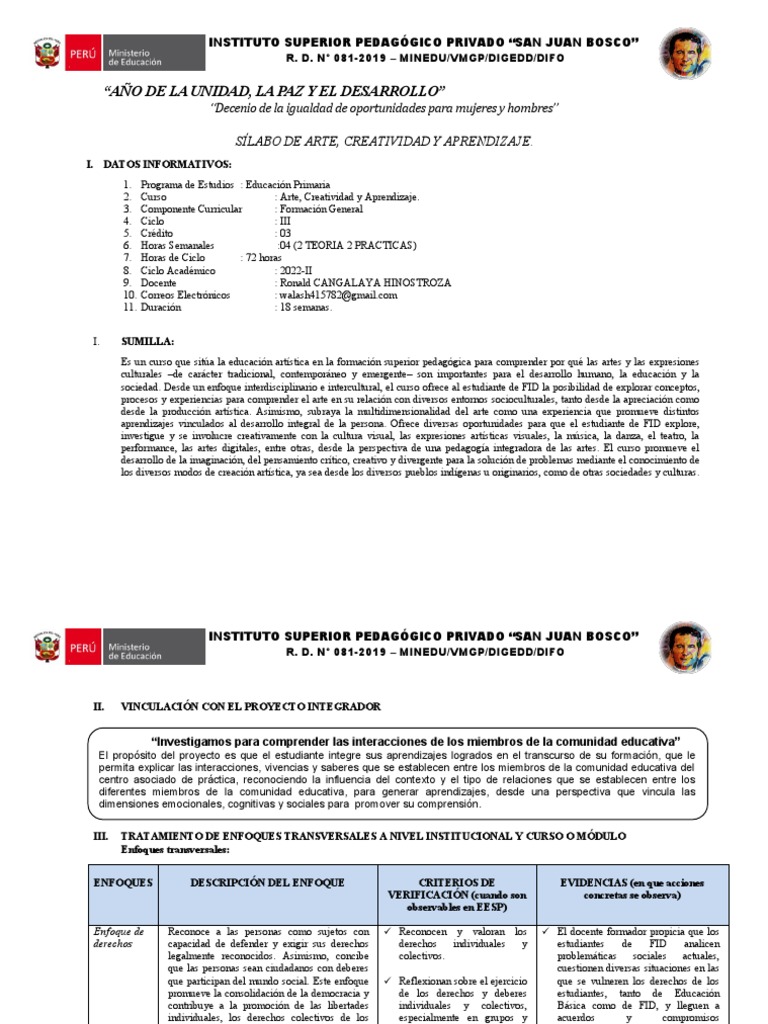 Silabo Arte Creatividad y Aprendizaje | PDF | Evaluación | Las emociones