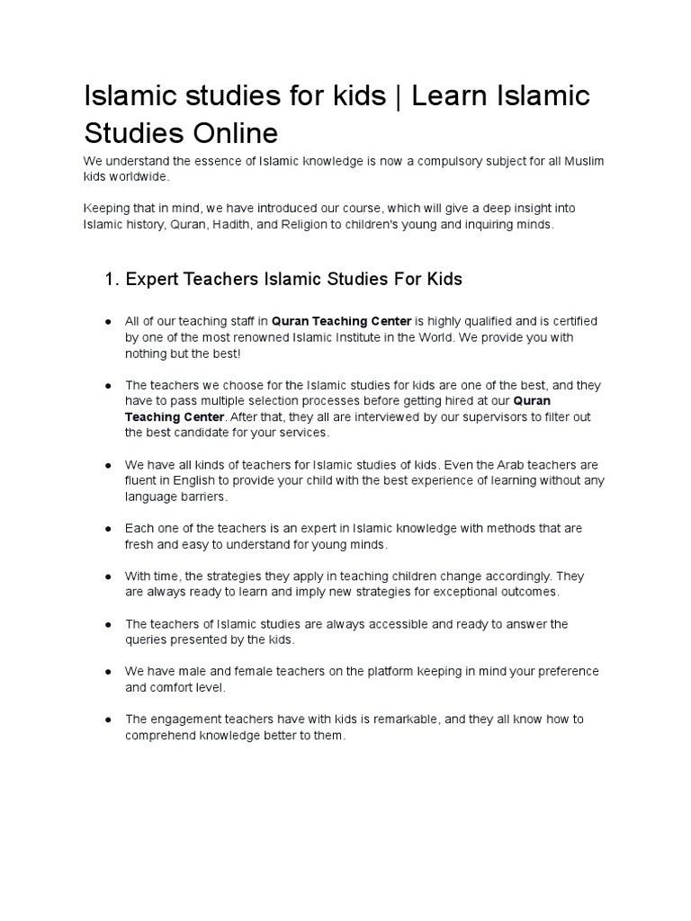 Islamic Studies For Kids - Learn Islamic Studies Online | PDF ...