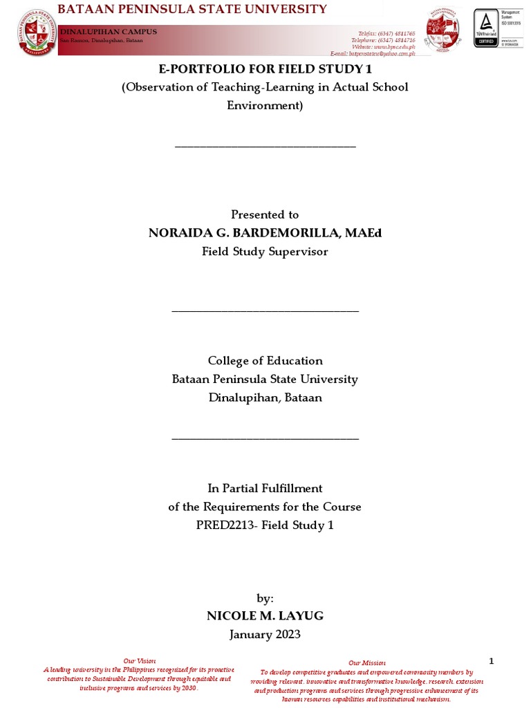 Field Study 1: Teaching Observation Portfolio | PDF | Learning | Classroom
