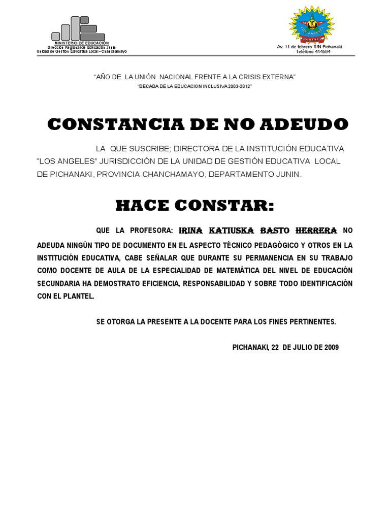 Constancia de NO ADEUDO | PDF