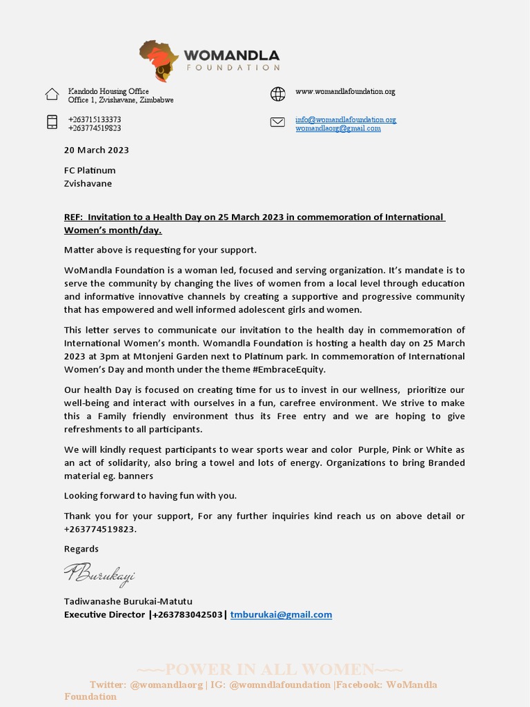 Womandla Letter Invitation Health Day | PDF