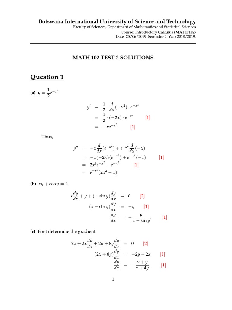 MATH 102 Test 3 Solutions | PDF | Maxima And Minima | Theoretical ...