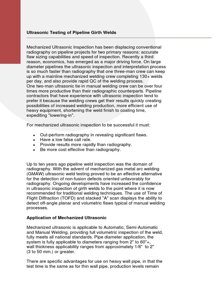Ultrasonic Testing of Pipeline Girth Welds | PDF | Welding | Construction