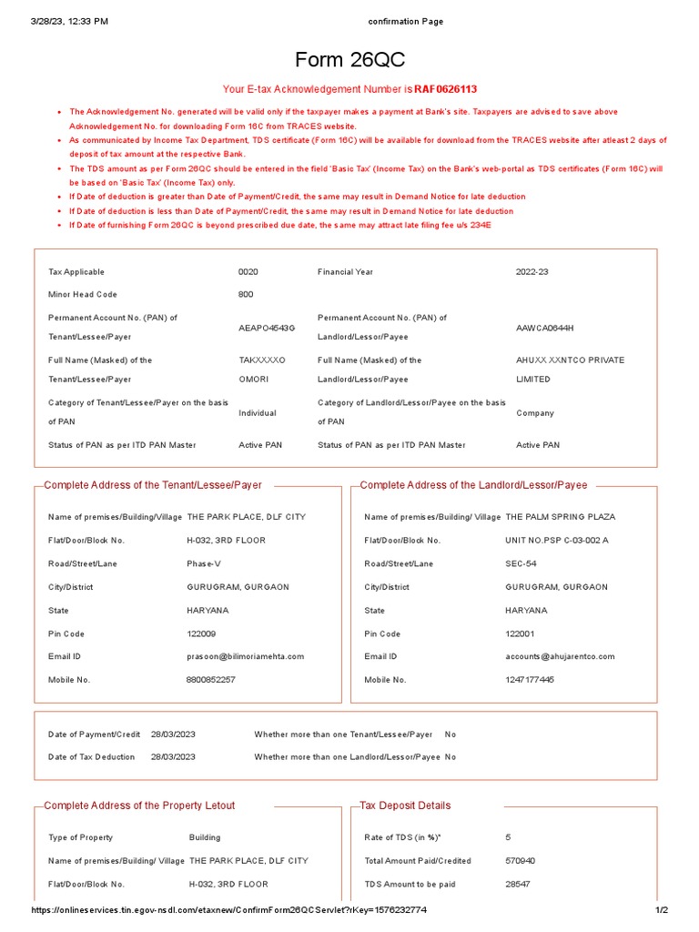 Form 26QC | Download Free PDF | Lease | Payments