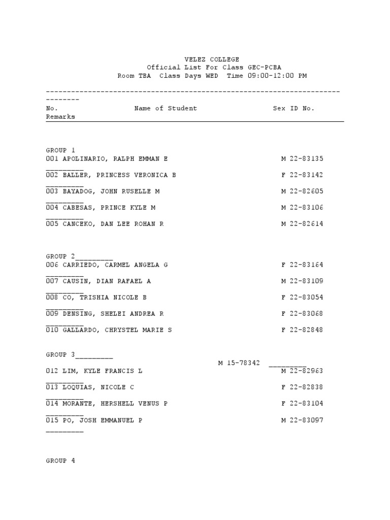 BIO1A Class List | PDF