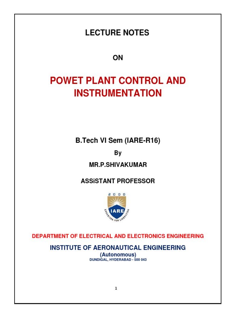 Powet Plant Control and Instrumentation: Lecture Notes | PDF | Boiler ...