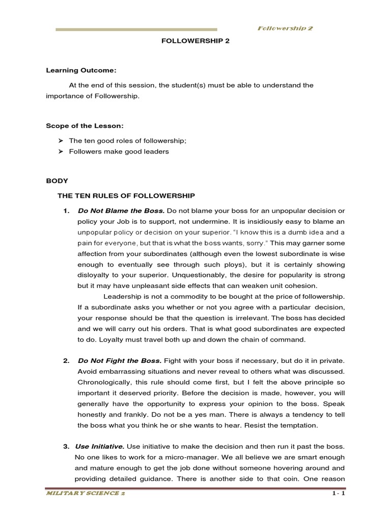 Ten Rules of Effective Followership | PDF | Self-Improvement