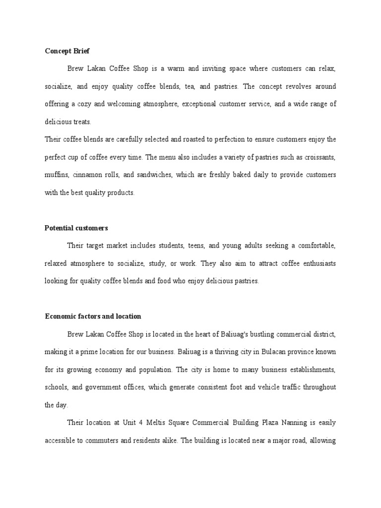 Concept Brief | PDF | Coffee | Coffeehouse