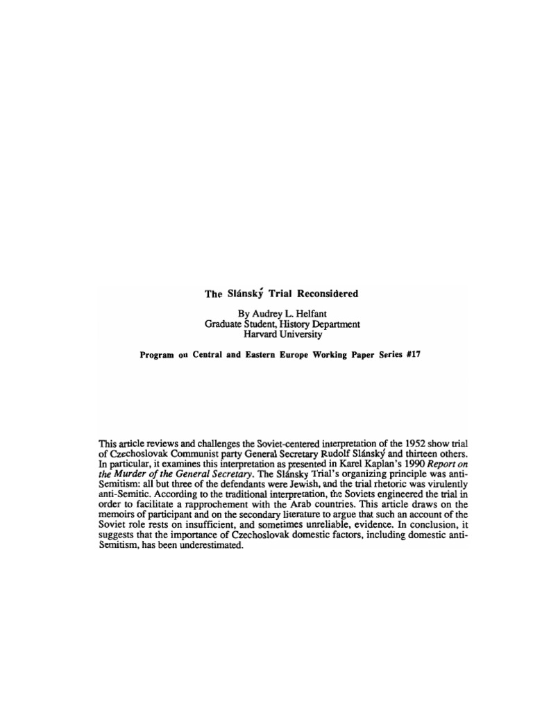 The Slánsky Trial Reconsidered (PCEE 17, 1991) Audrey L. Helfant. | PDF