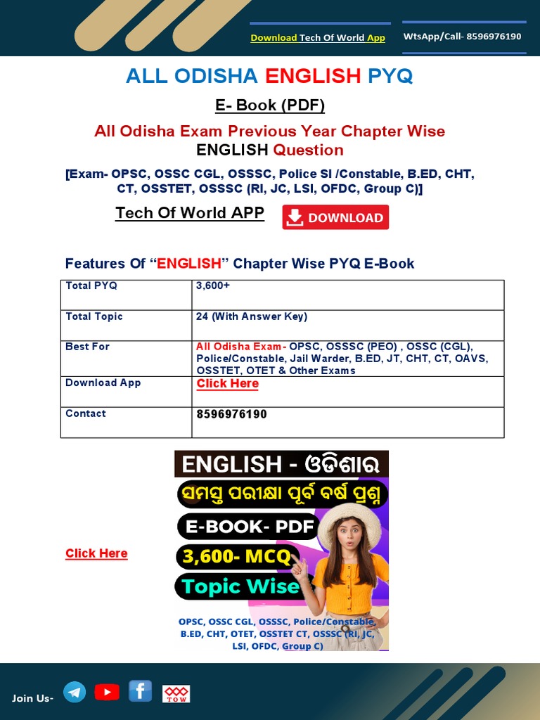 Demo ALL Odisha English Previous Year Question 3600 PYQ 2022 by Techofworld - in | PDF | English ...