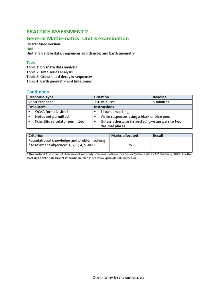 UNIT 3 JACARANDA Practice Exam Solutions | PDF | Least Squares | Regression Analysis