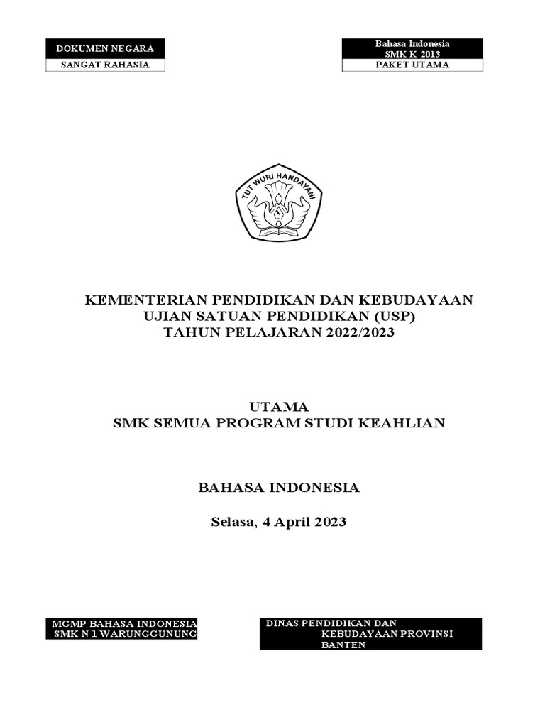 Soal Usp Bahasa Indonesia | PDF