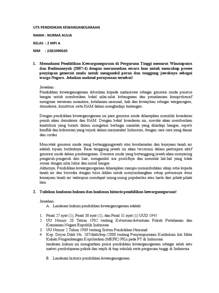 Uts PKN Nurma 2 Mpi A | PDF
