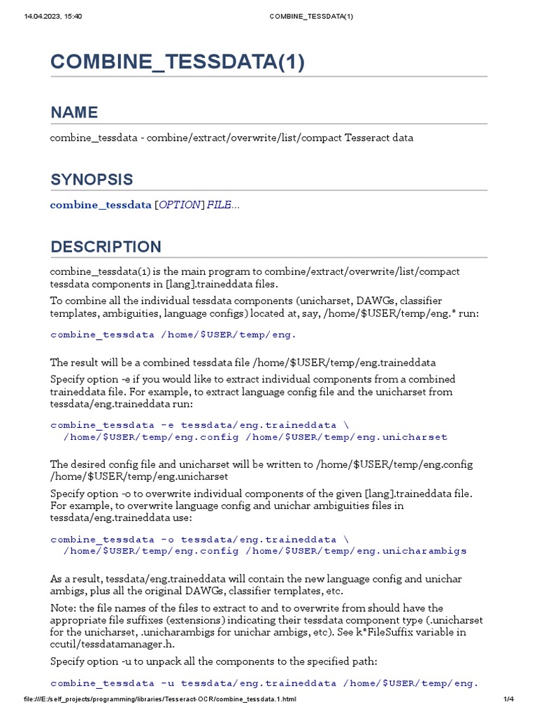 Tesseract Combine_Tessdata Guide | PDF