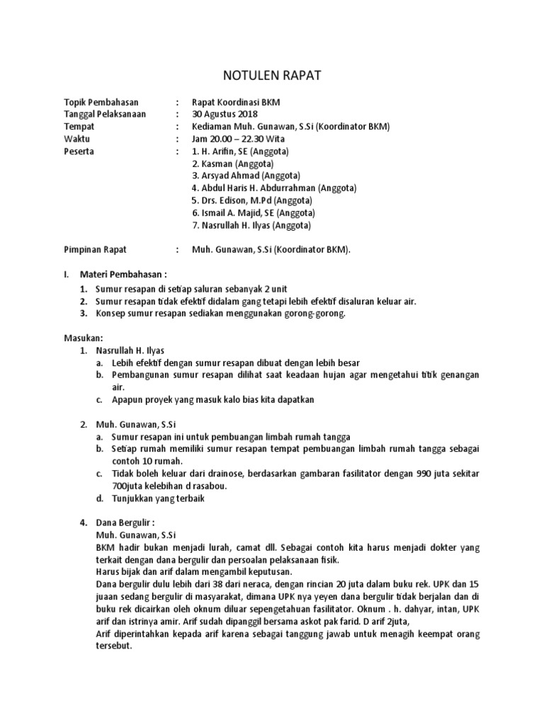 Notulen Rapat BKM Harapann Baru | PDF