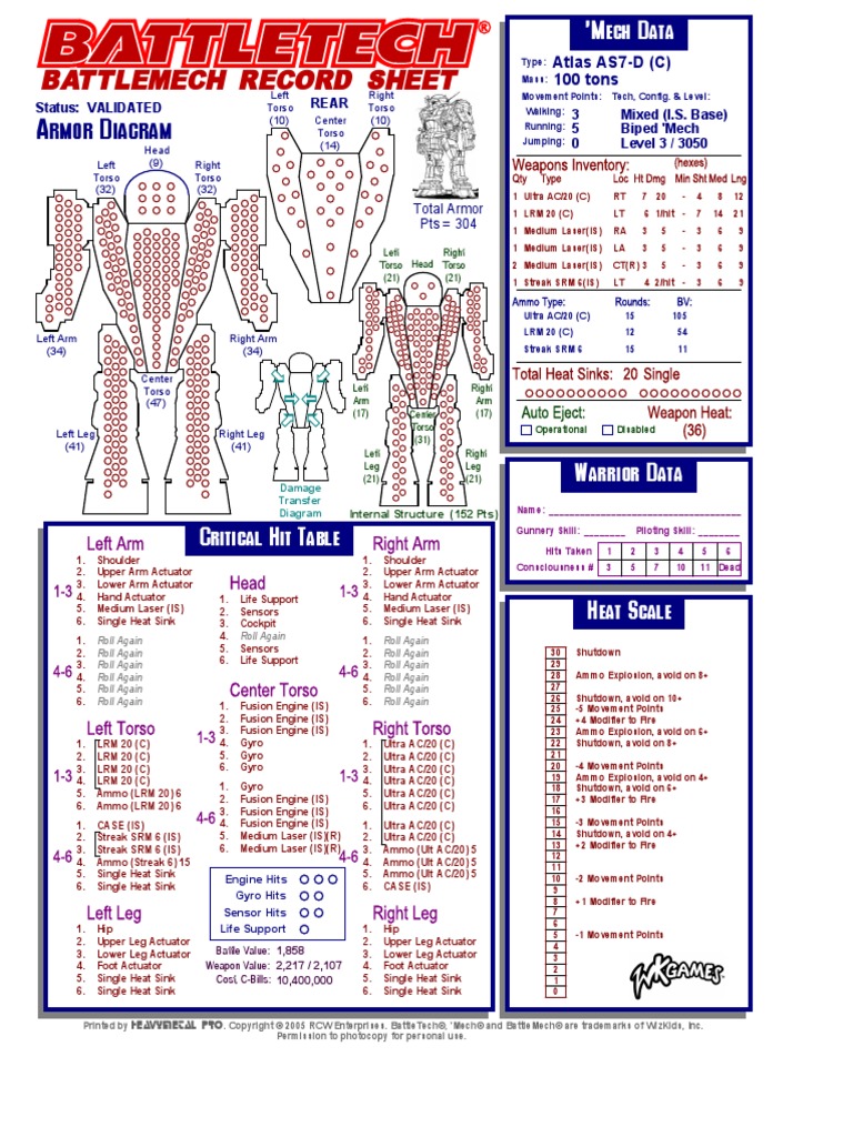 Atlas AS7-D (C) | PDF | Battle Tech