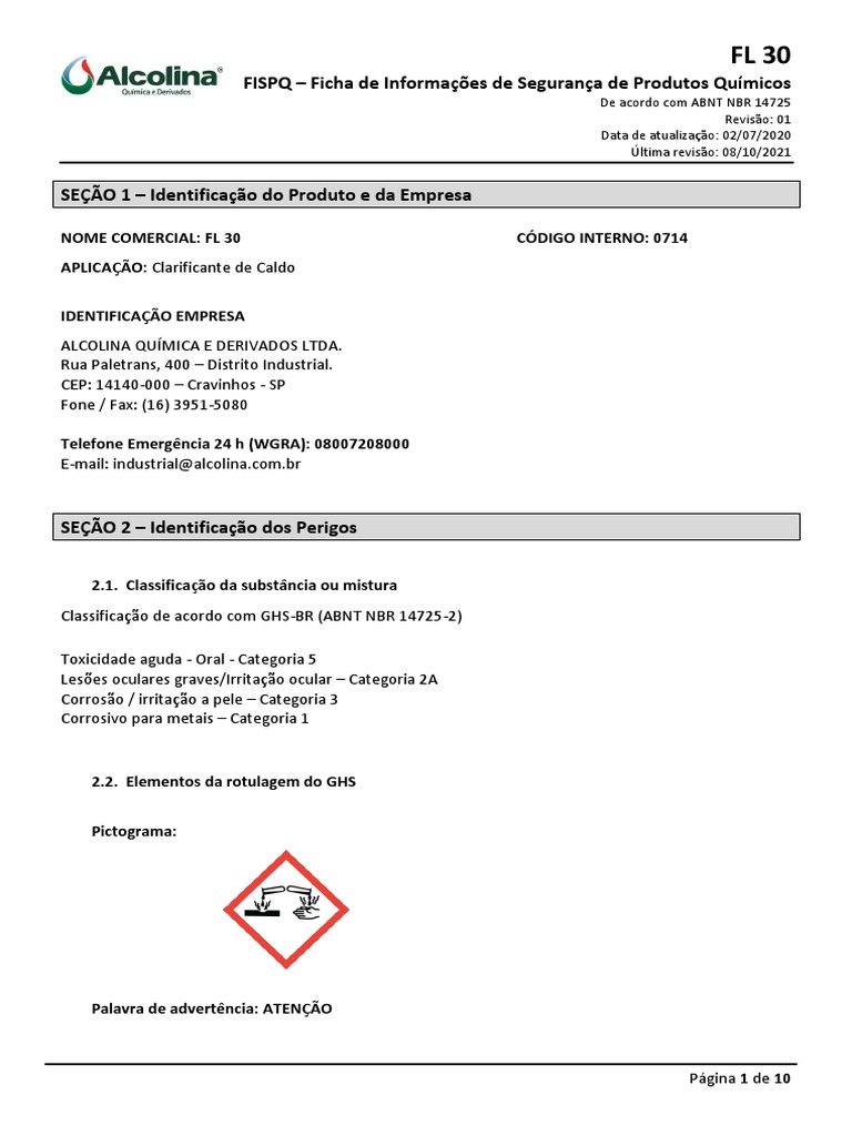 FISPQ - Ficha de Informações de Segurança de Produtos Químicos | PDF ...