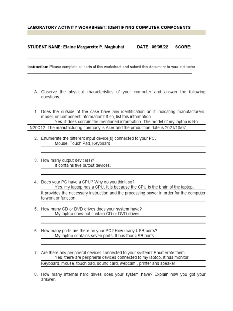 Act 1 Identifying Computer Components | PDF | Laptop | Personal Computers