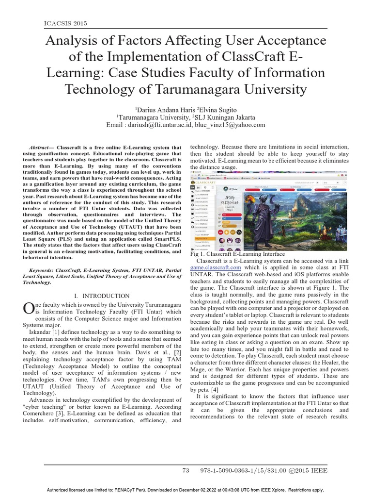 Analysis Of Factors Affecting User Acceptance Of The Implementation Of