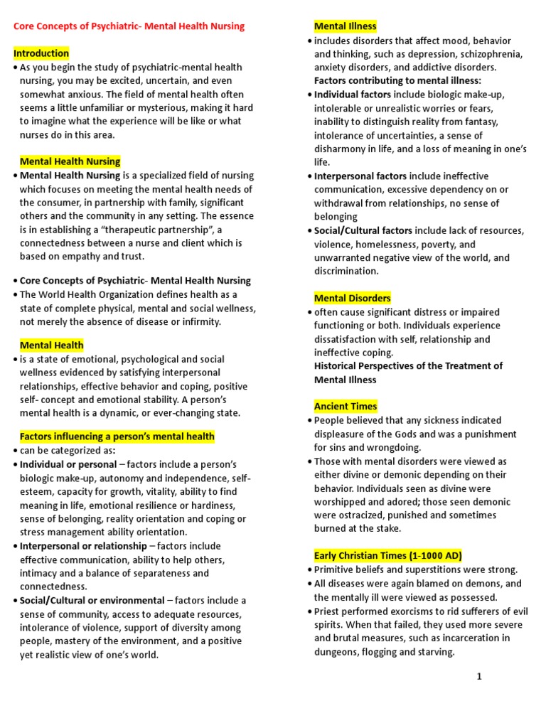 Core Concepts of Psychiatric-Mental Health Nursing | PDF | Id ...