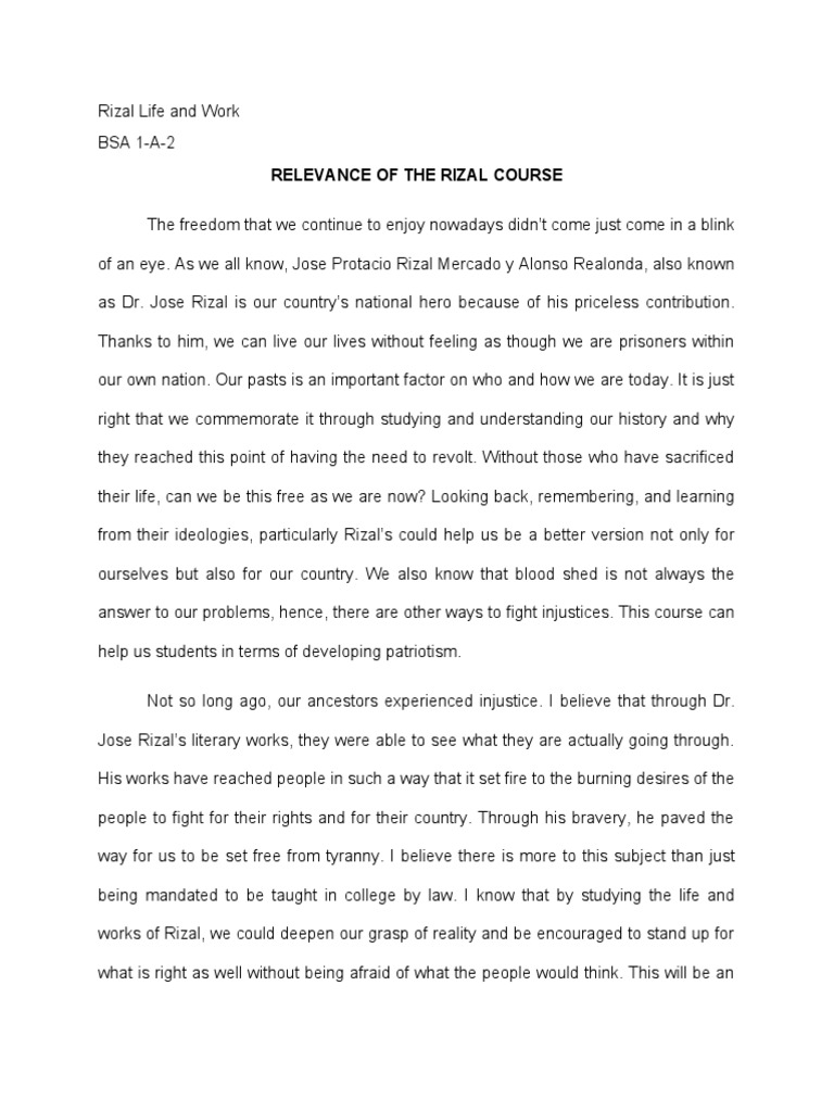 Relevance of The Rizal Course | PDF