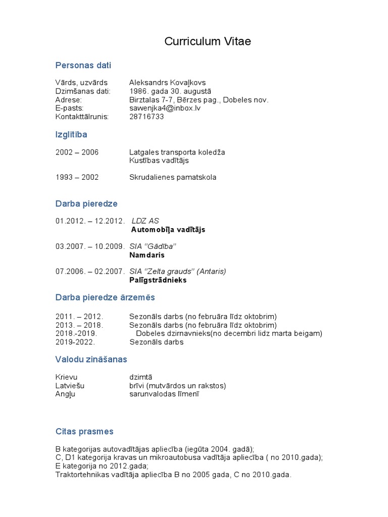 Curriculum Vitae: Personas Dati | PDF