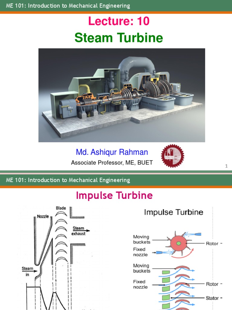 Lecture 10 - ME 101 - May 2018 - Steam Turbine | PDF | Turbine ...