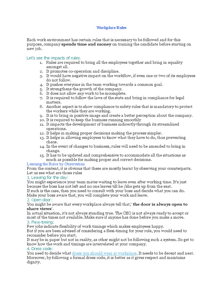 Workplace Rules | PDF | Employment | Business