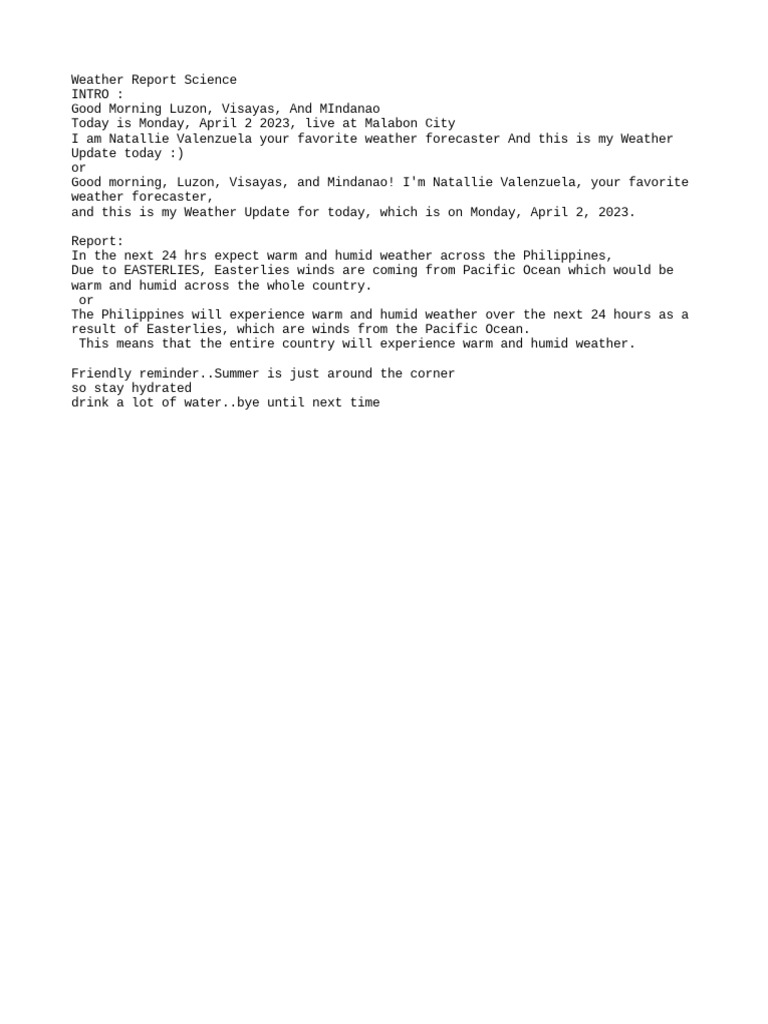 Warm and Humid Weather Across the Philippines Due to Easterly Winds ...