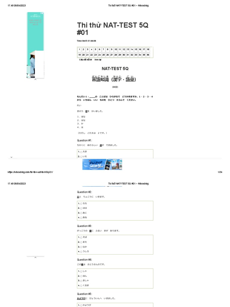 Thi TH NAT-TEST 5Q #01 - Nihonblog | PDF