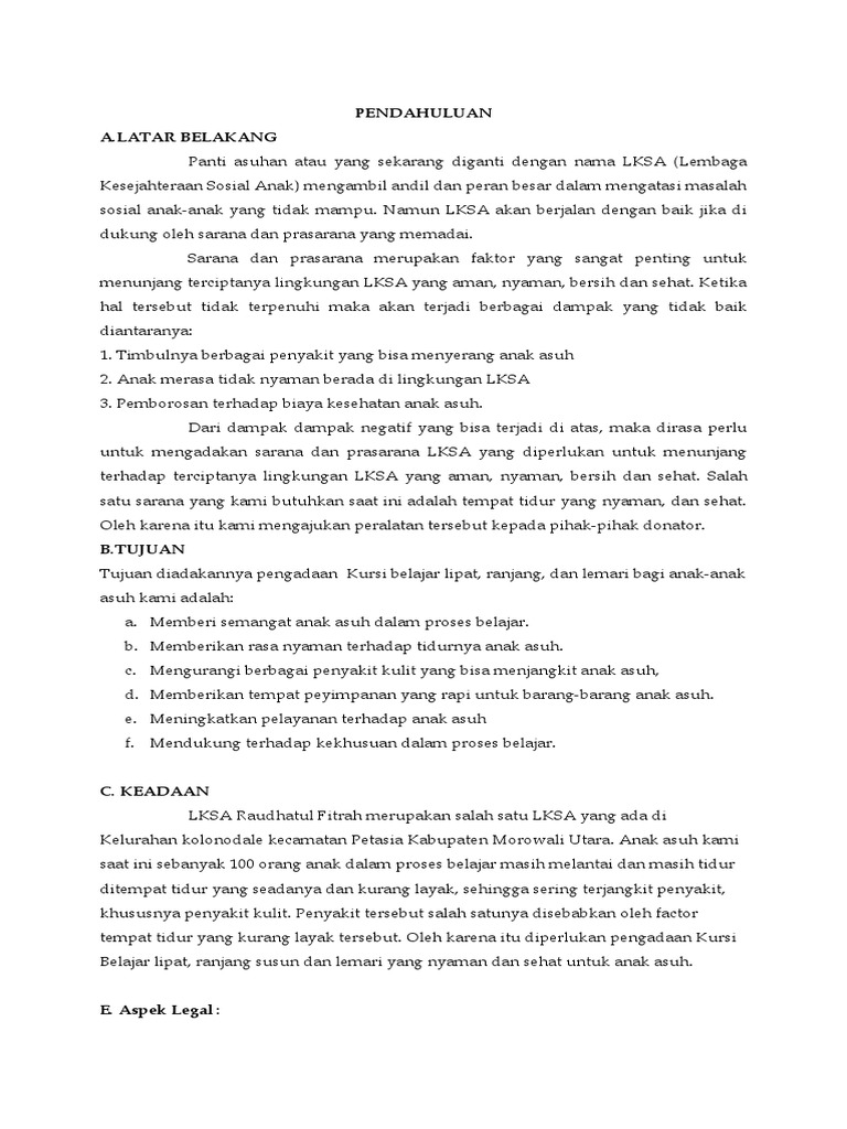 PENDAHULUAN proposal sarana prasarana LKSA edit untuk GNI | PDF