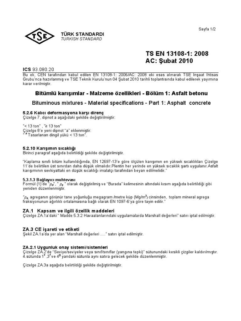 TS en 13108-1 Ac Asfalt Betonu | PDF