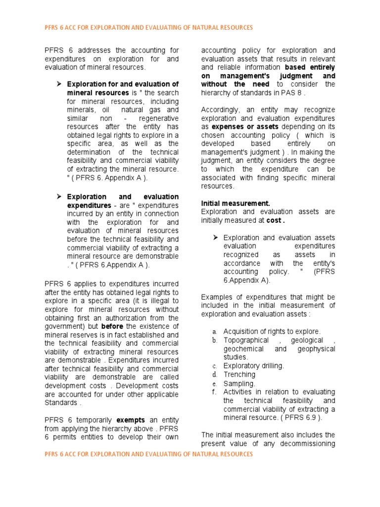 PFRS 6 Acc For Exploration and Evaluating of Natural Resources | PDF | Expense | Cost
