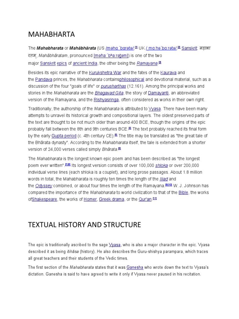 MAHABHARTA | PDF | Mahabharata | Vaishnava Texts