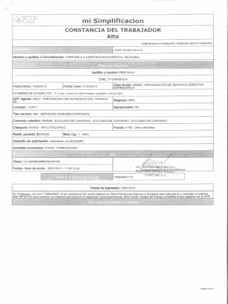 Constancia de Trabajador-Alta | PDF