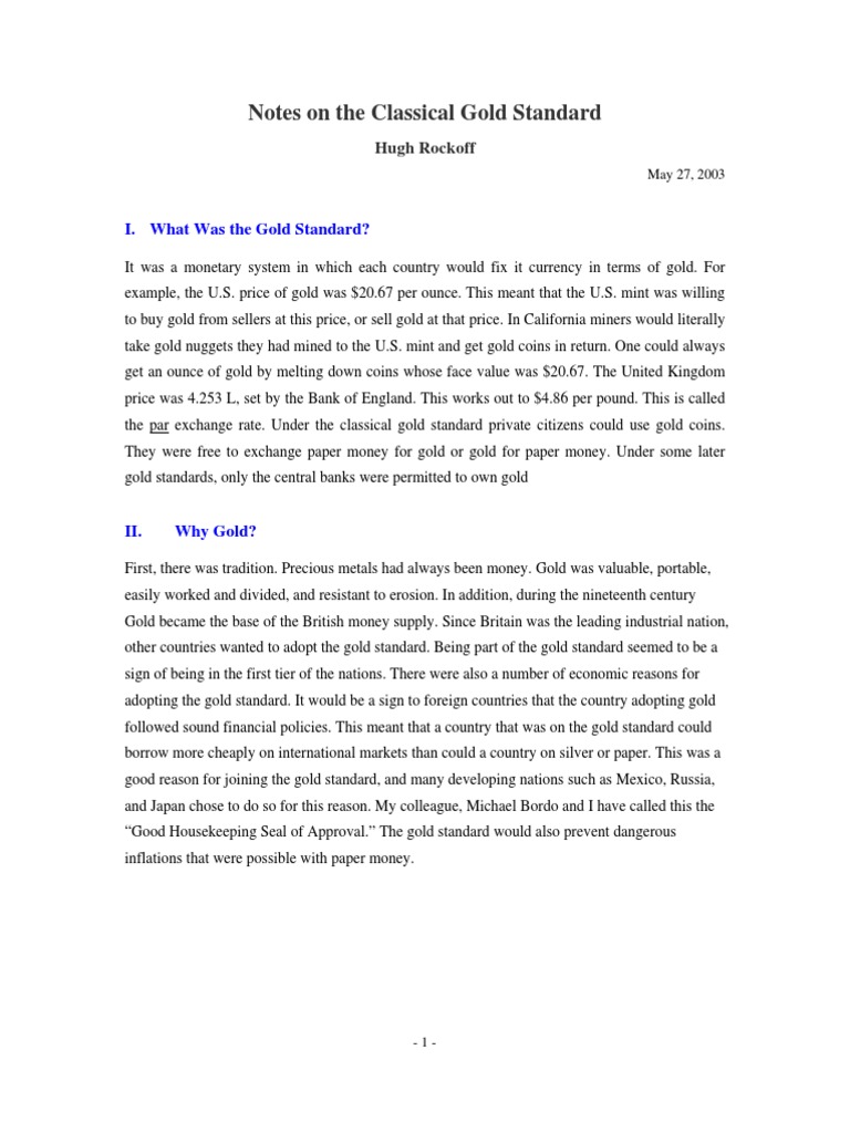 Notes Classical Gold Standard | PDF | Gold Standard | Gold