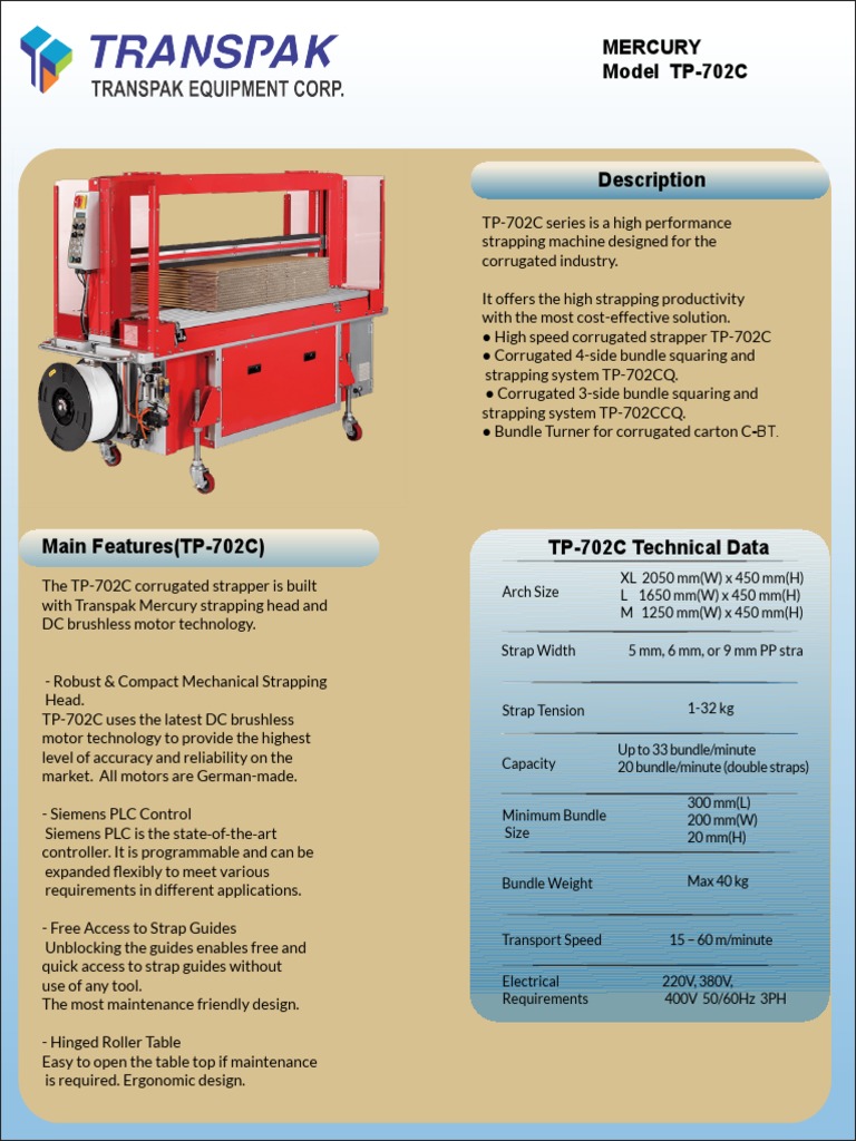 TP-702C Strapping Machine Overview | PDF | Electric Motor | Machines