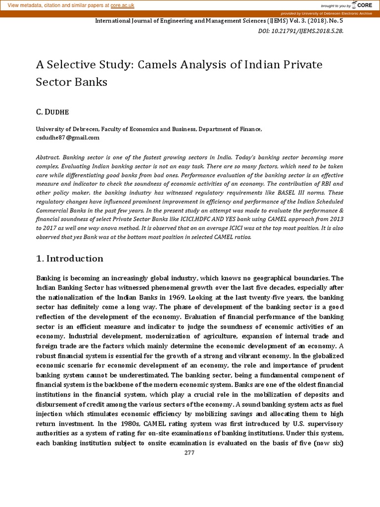A Selective Study Camels Analysis of Indian Private Sector Banks | PDF ...