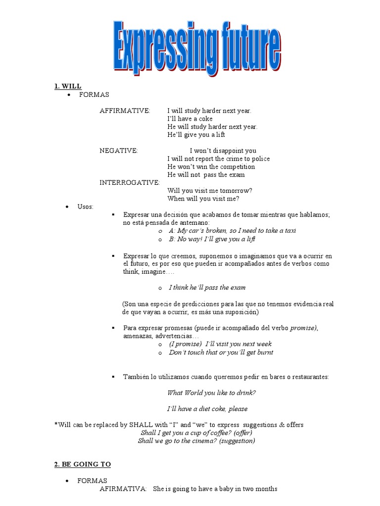 Expressing Future in English 2º | PDF